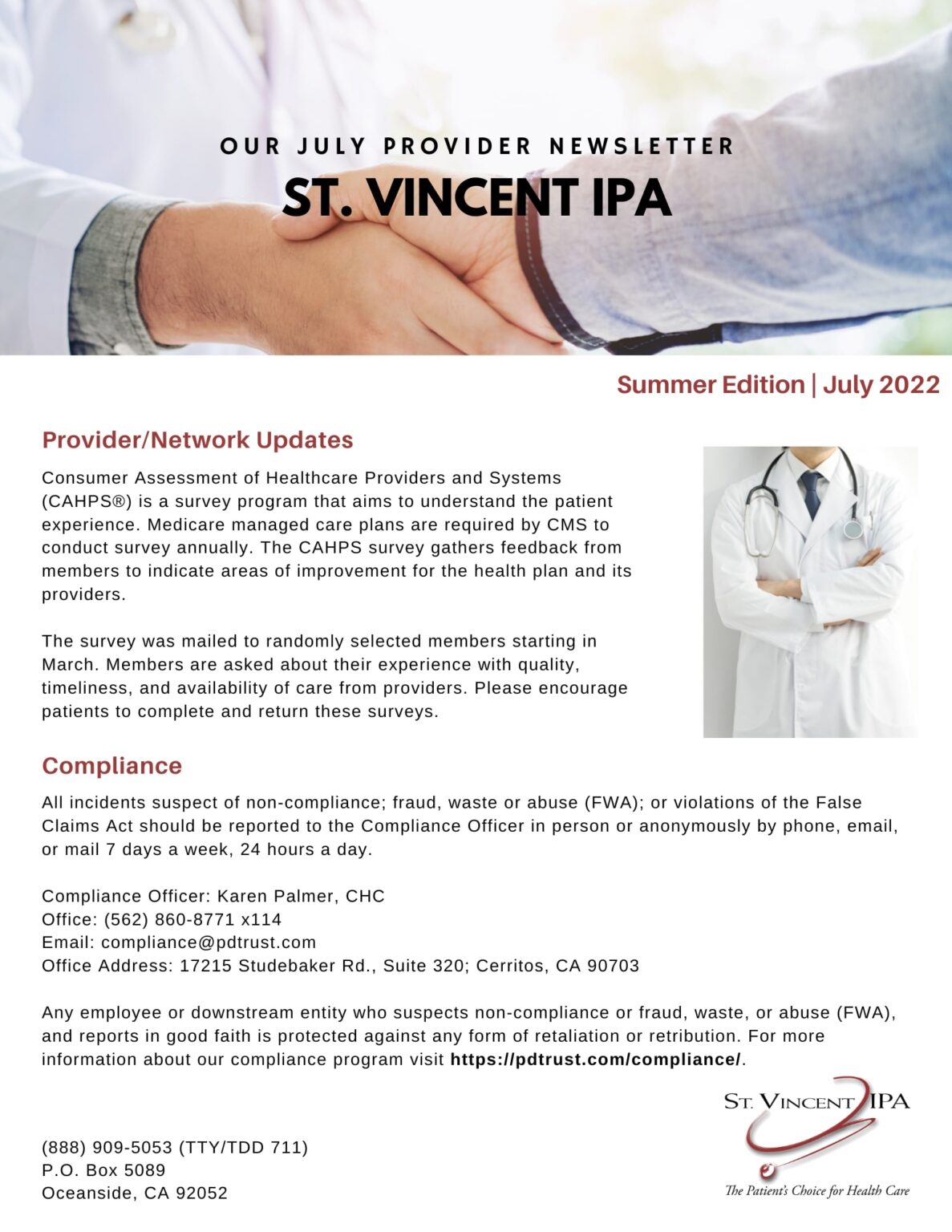 Provider Newsletters - St. Vincent IPA : St. Vincent IPA